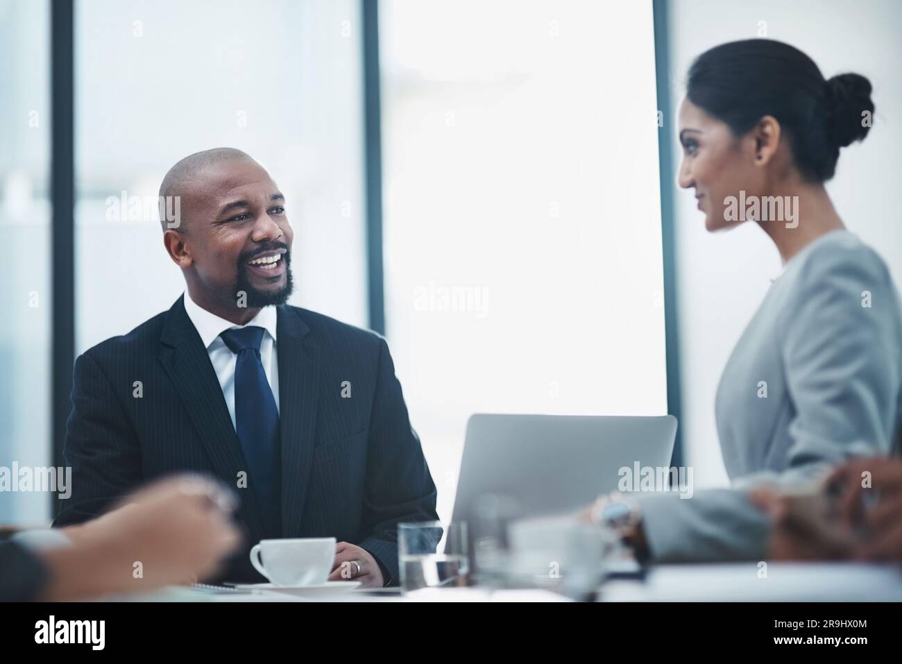 Discussion, business meeting and team working in the office boardroom ...