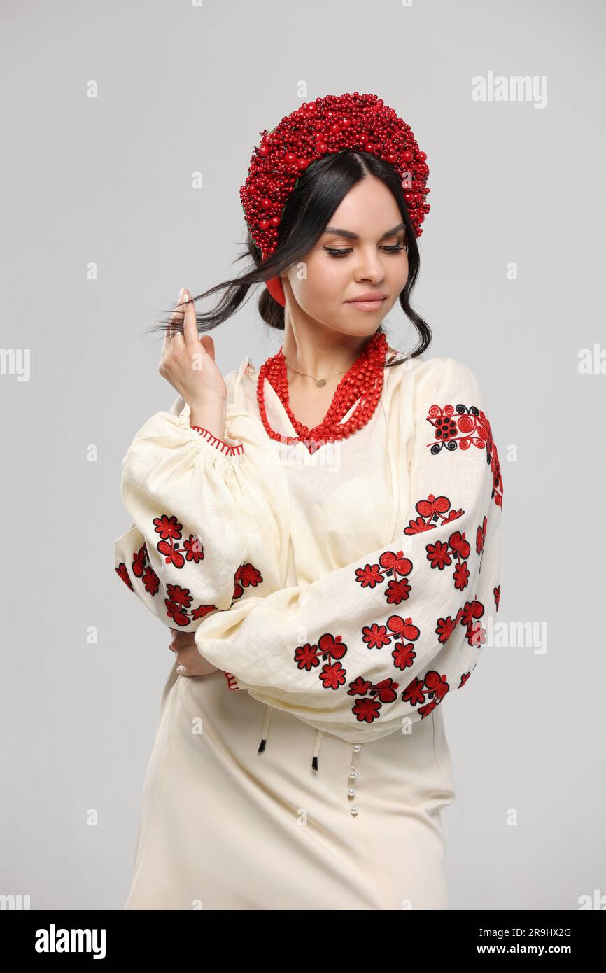 Vyshyvanka day in Ukraine. Beautiful young brunette woman dressed in ...