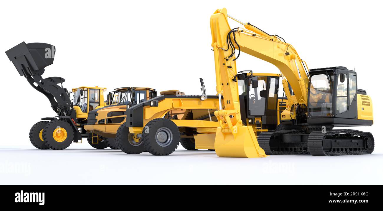 Road construction machinery, Road construction machines on white ...