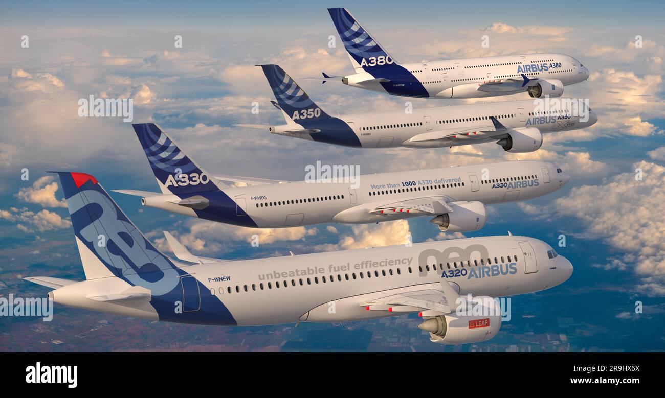 Airbus family flight: A380, A350, A330 and A320 perform spectacular ...