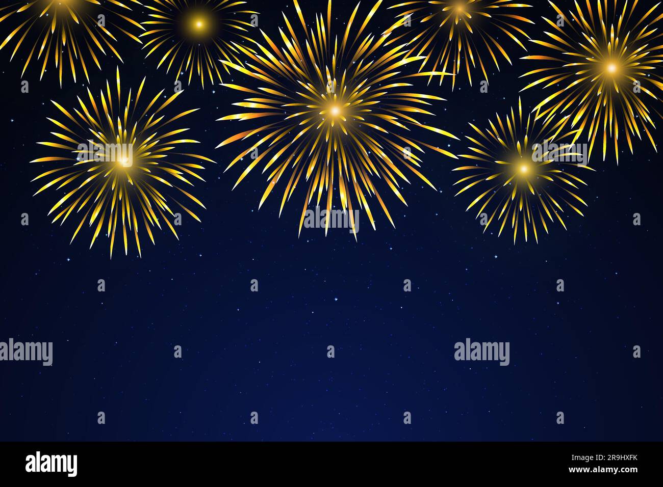 Bright golden fireworks on a dark blue background. Fireworks of gold in ...
