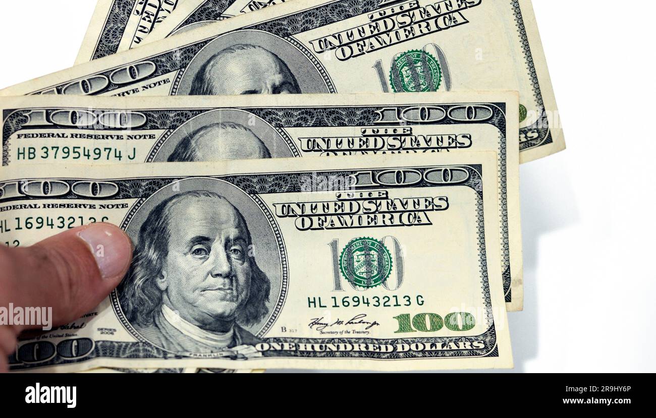 pile of 100 one hundred dollar banknote currency cash money old series ...