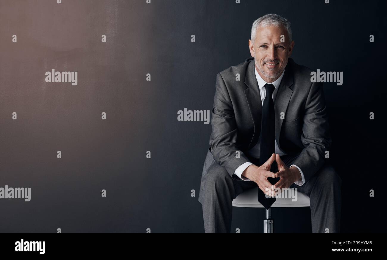 Mock up, chair and happy portrait of lawyer, attorney or businessman ...