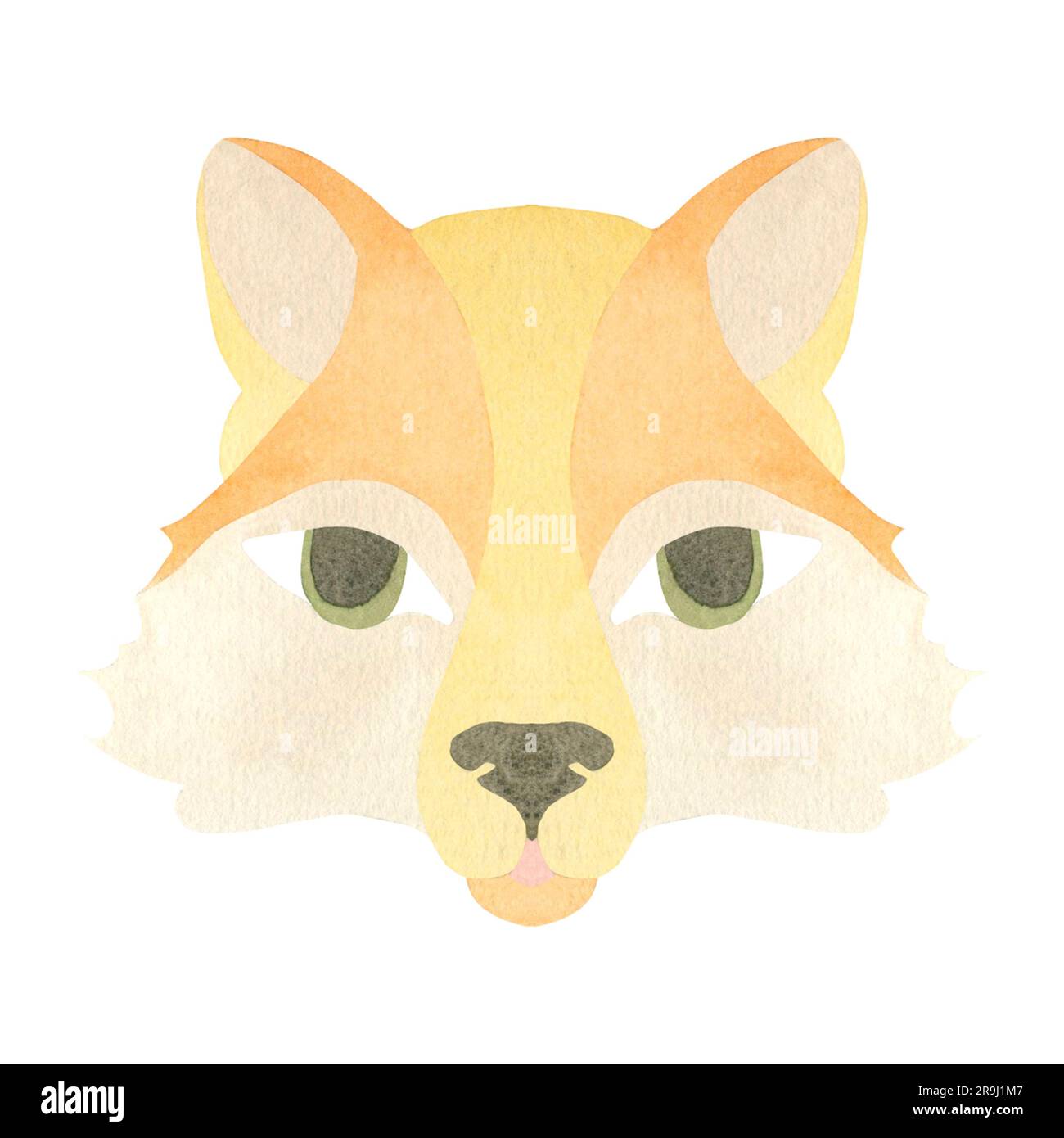 Cute red fox face, muzzle with green eyes. Watercolor illustration ...