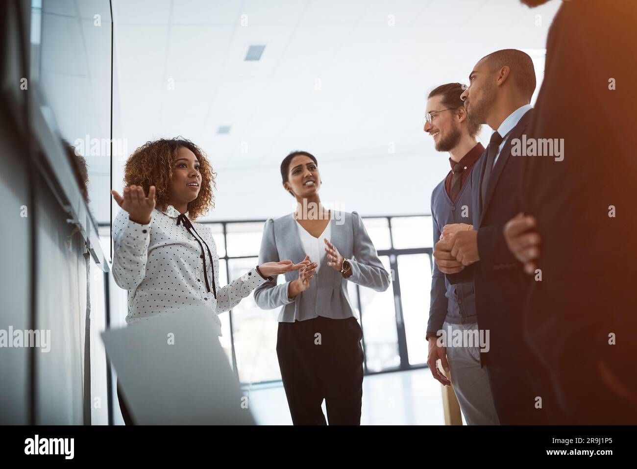 Presentation, manager and meeting with business people in office for ...