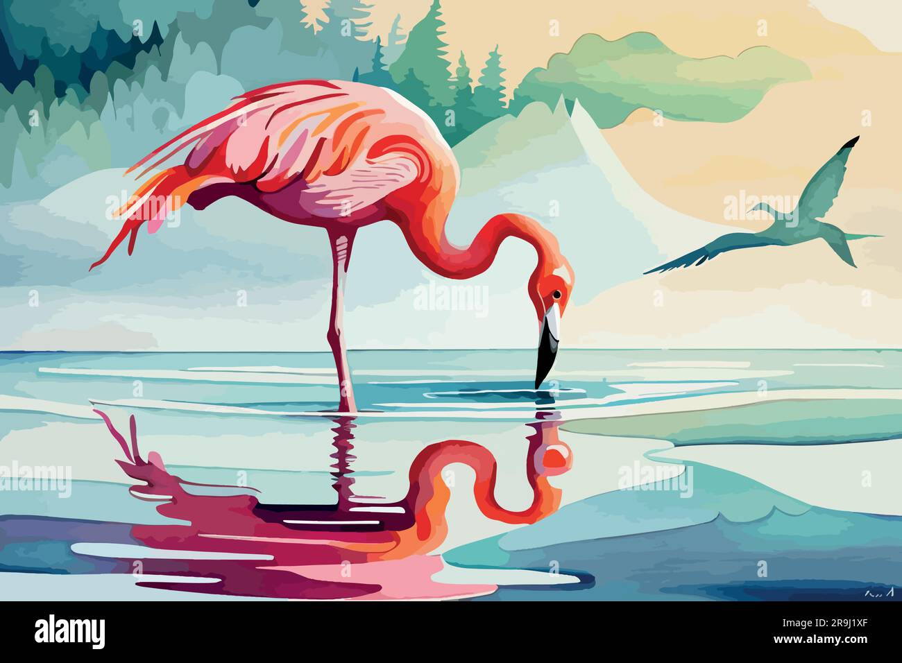 Flamingo Painting Watercolor