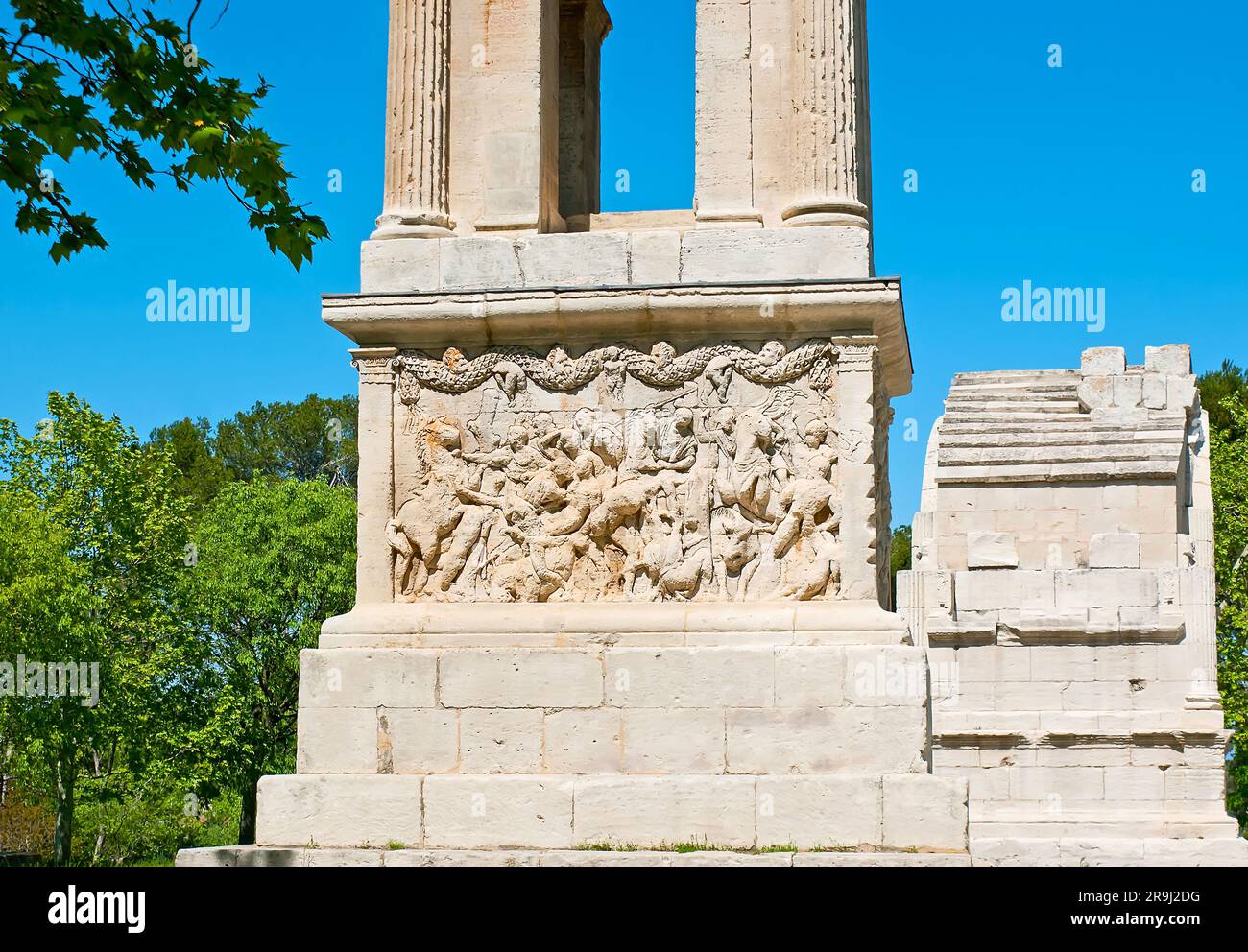 The beautiful carved stone relief on the Mausoleum wall in ...