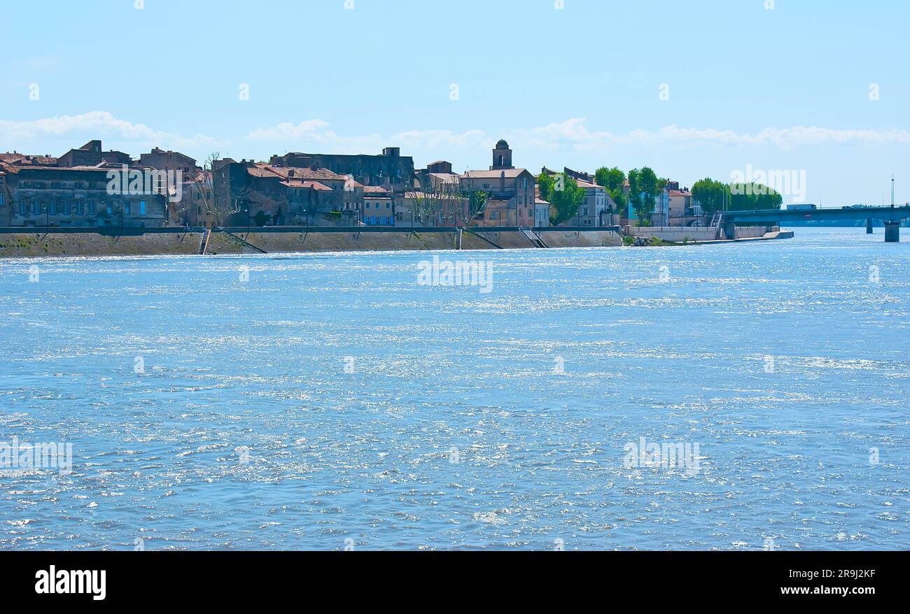 Historic old town of arles on the rhône river hi-res stock photography ...