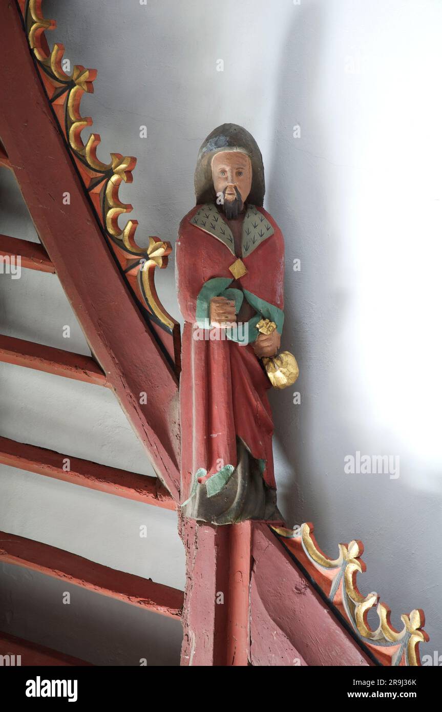 Oak figure of Judas Iscariot, who betrayed Jesus with a kiss. One of ...