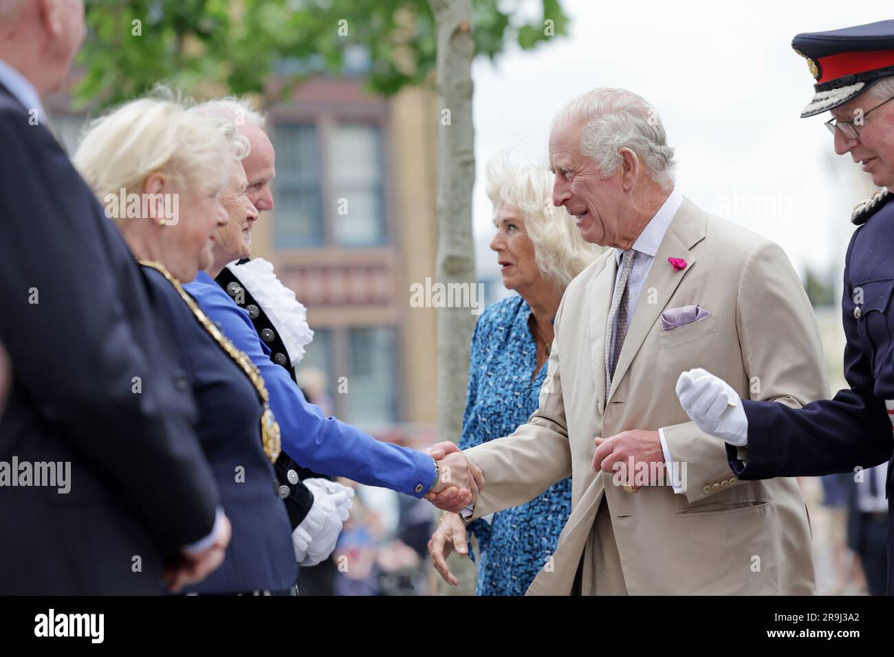 King Charles III and Queen Camilla during a visit to the Duchy of ...