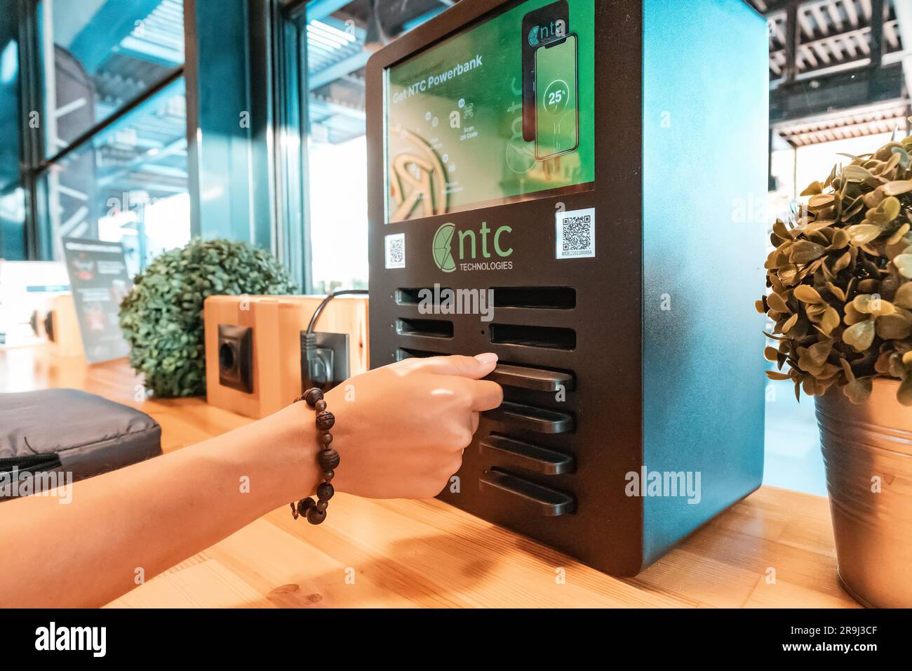 1 September 2022, Antalya, Turkey: Powerbank charging station for ...