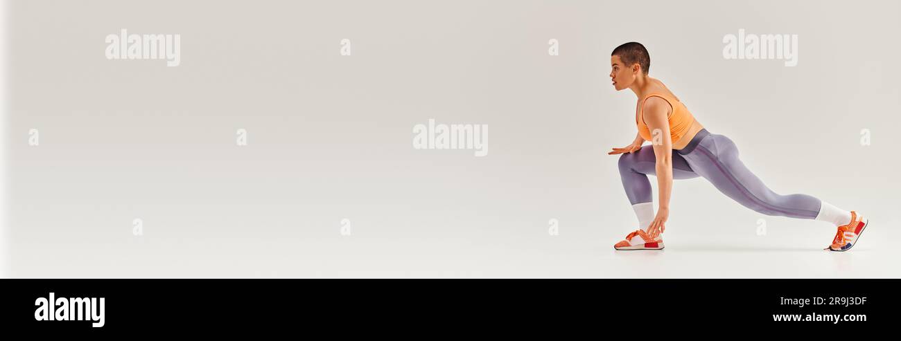 body positivity movement, side view of curvy and short haired woman ...