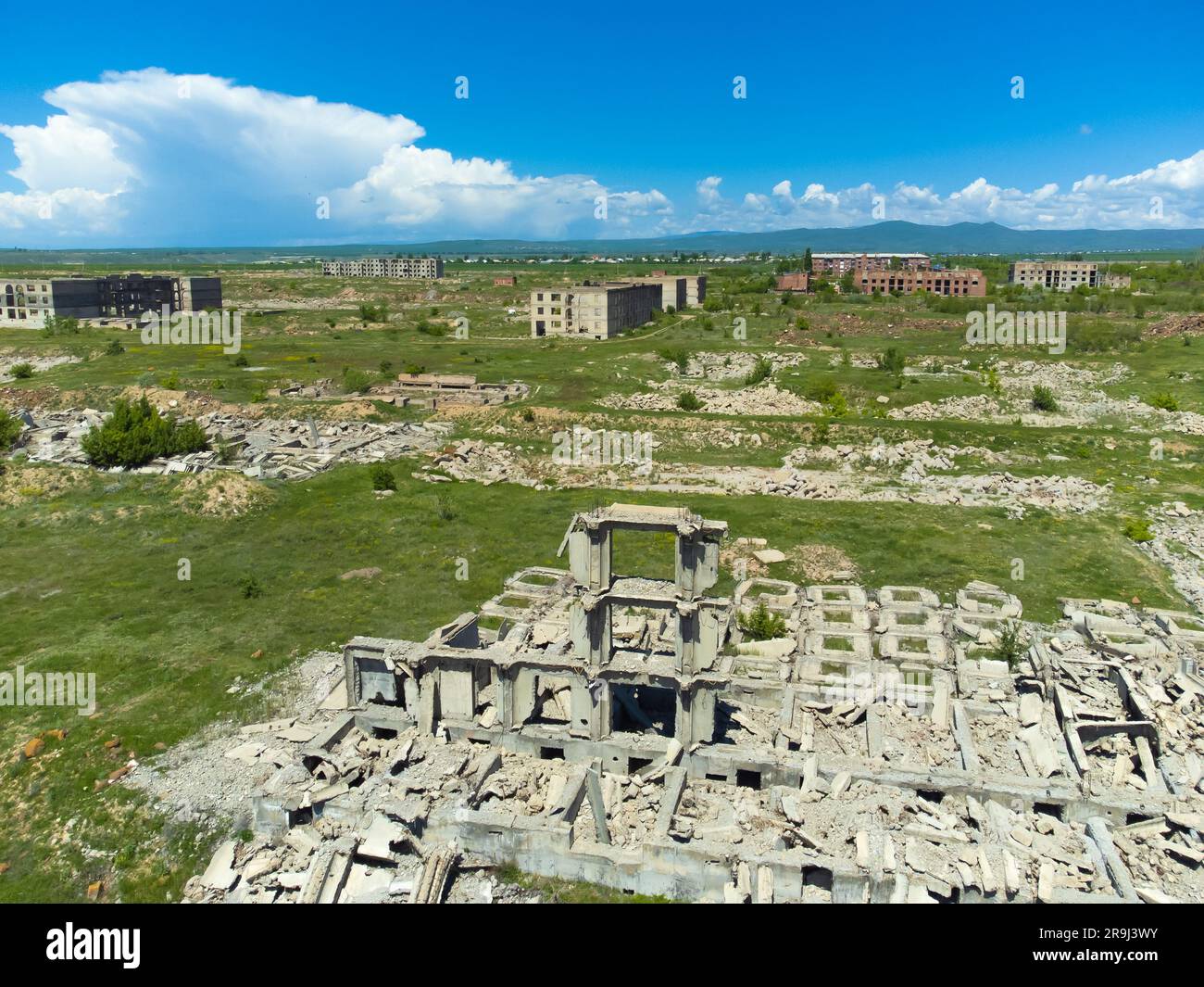 Drone view of the remains of buildings destroyed by the earthquake on ...
