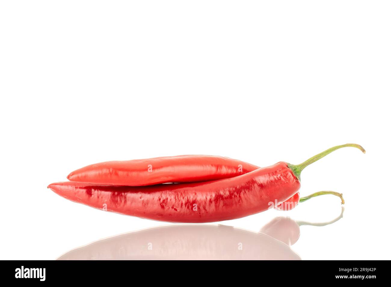 Two pods of hot red pepper, macro, isolated on white background Stock ...