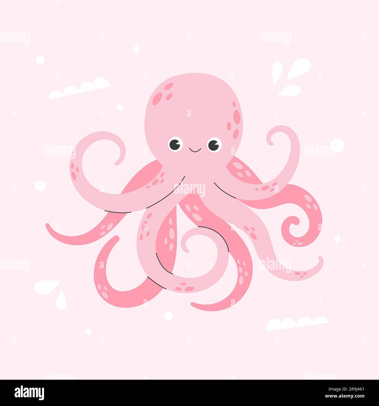 Cute smiling octopus isolated on pink background Stock Vector Image ...