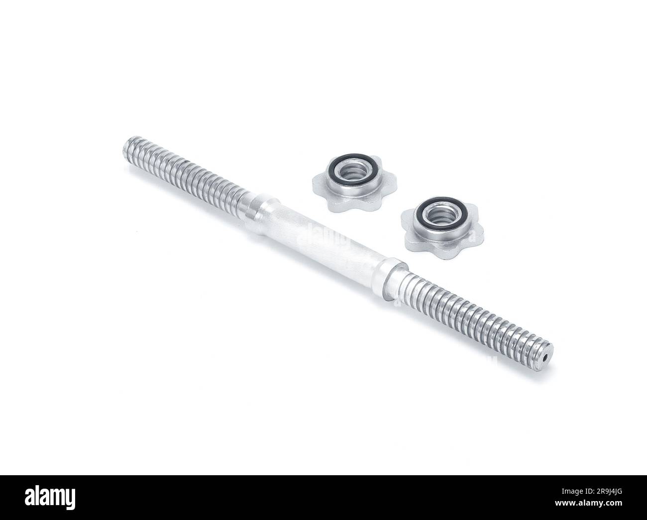 dumbbell rod and chrome steel weight plated Stock Photo - Alamy