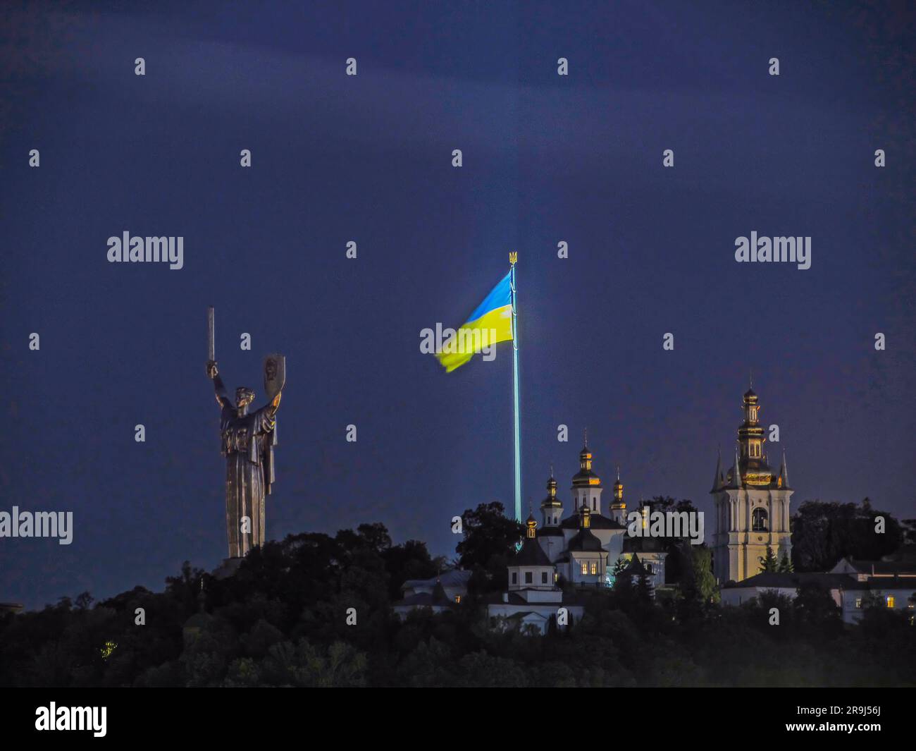Symbols of Kiev the capital of Ukraine. Motherland Monument on the ...