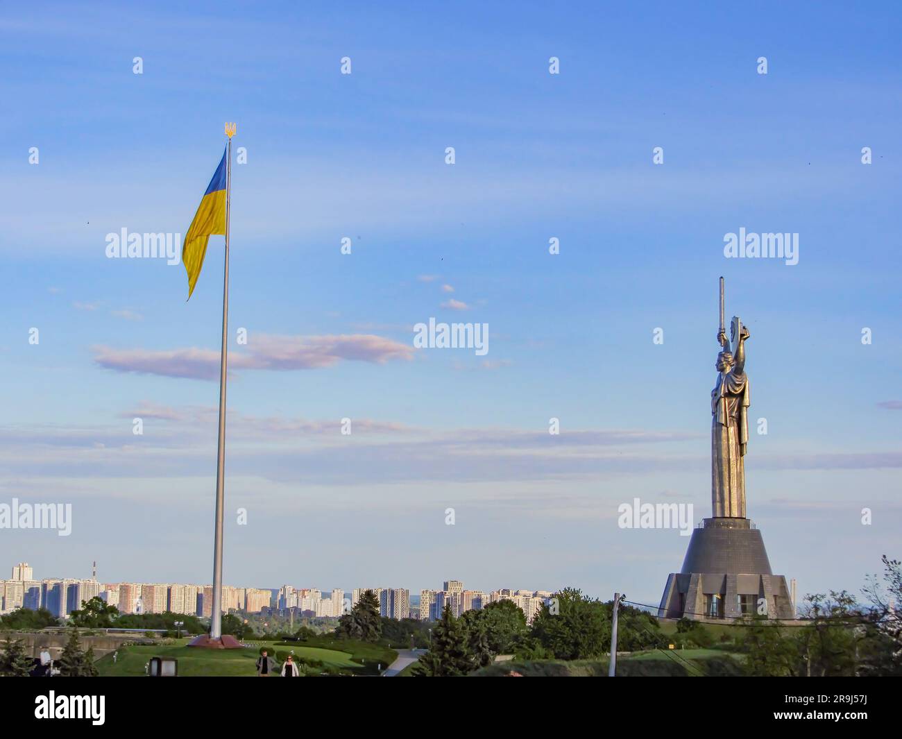 Top view to the Motherland statue in the Kiev. The well-known landmarks ...