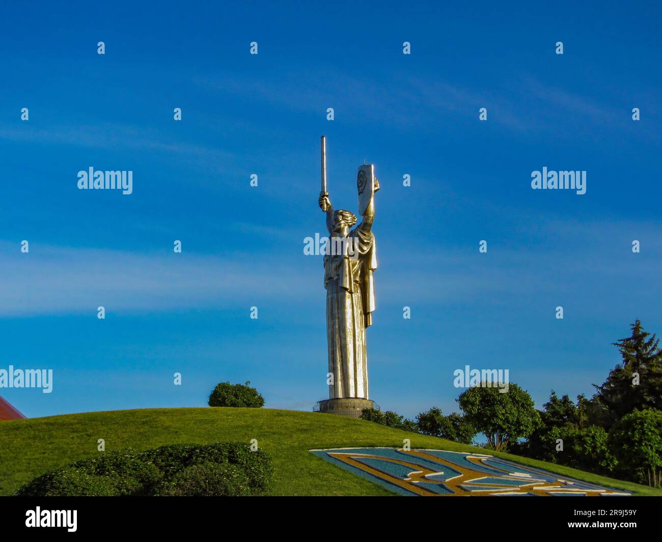 Top view to the Motherland statue in the Kiev. The well-known landmarks ...