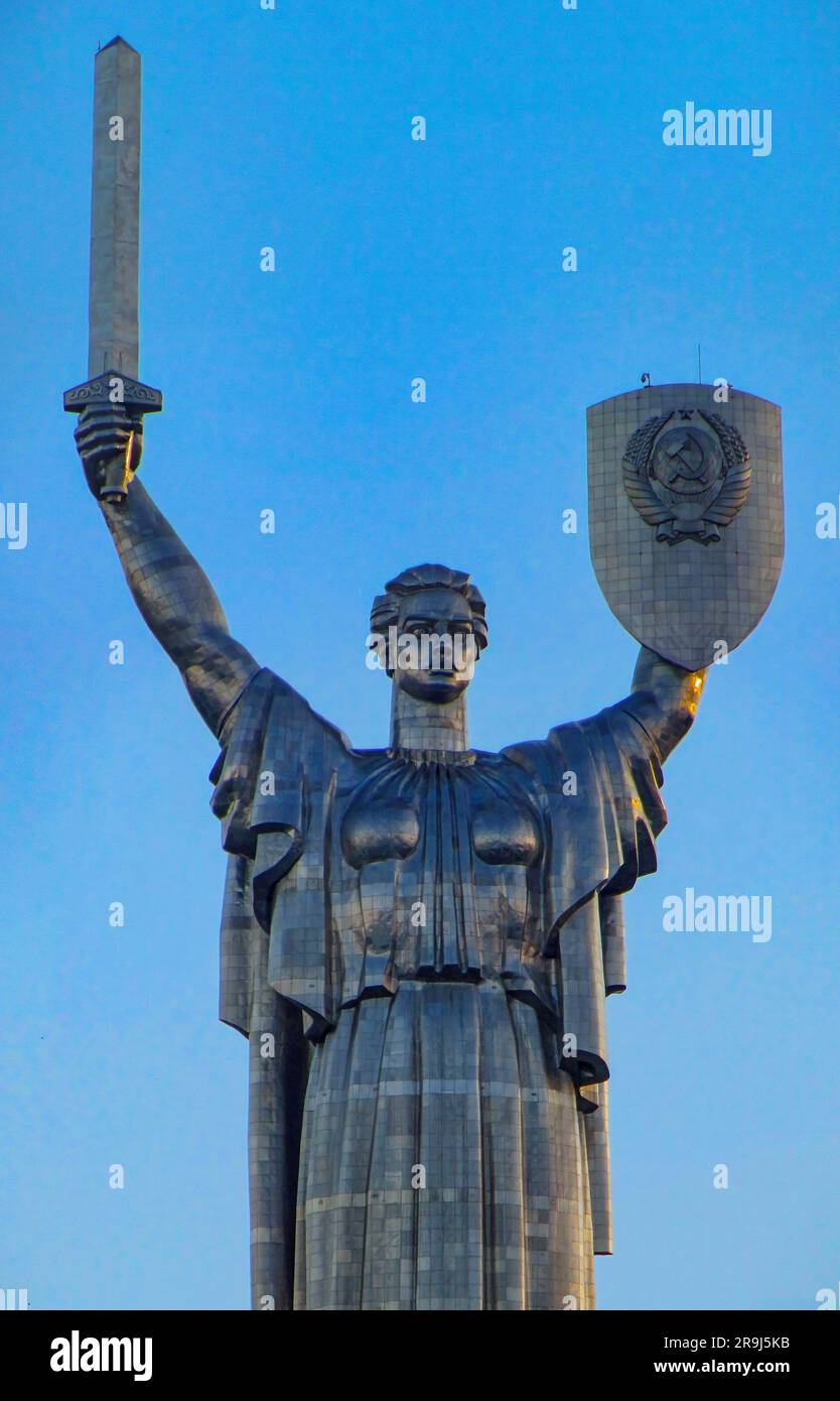 Top view to the Motherland statue in the Kiev. The well-known landmarks ...
