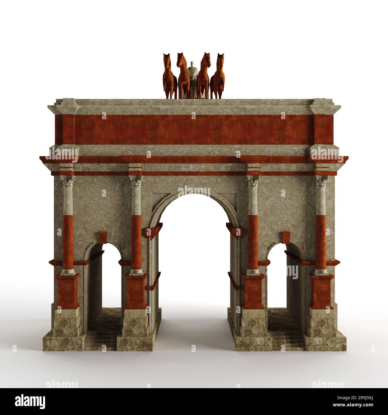 3D rendered majestic horse statues standing atop an ornate stone ...