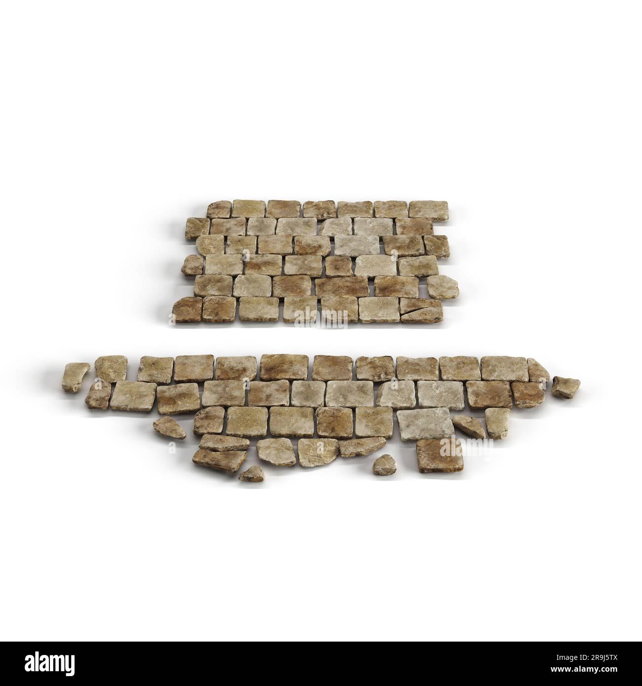 A 3D rendered arrangement of brown stone wall parts Stock Photo - Alamy