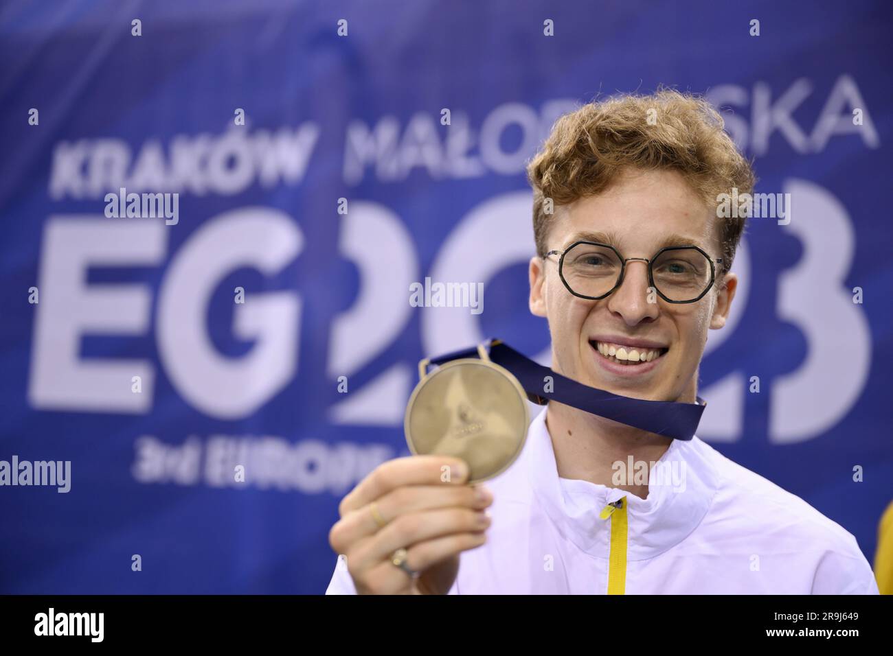 Krakow, Poland. 27th June, 2023. Belgian Stef Van Campenhout celebrates ...