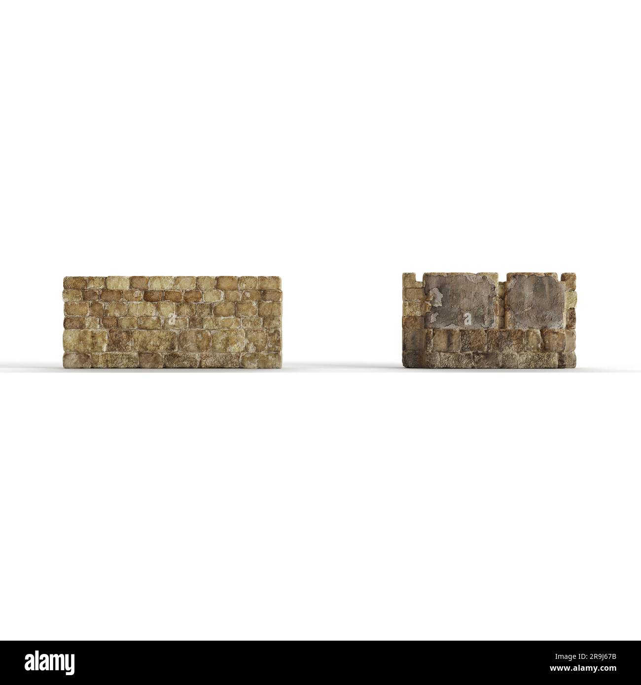 A 3D rendered row of short, small stone walls Stock Photo - Alamy