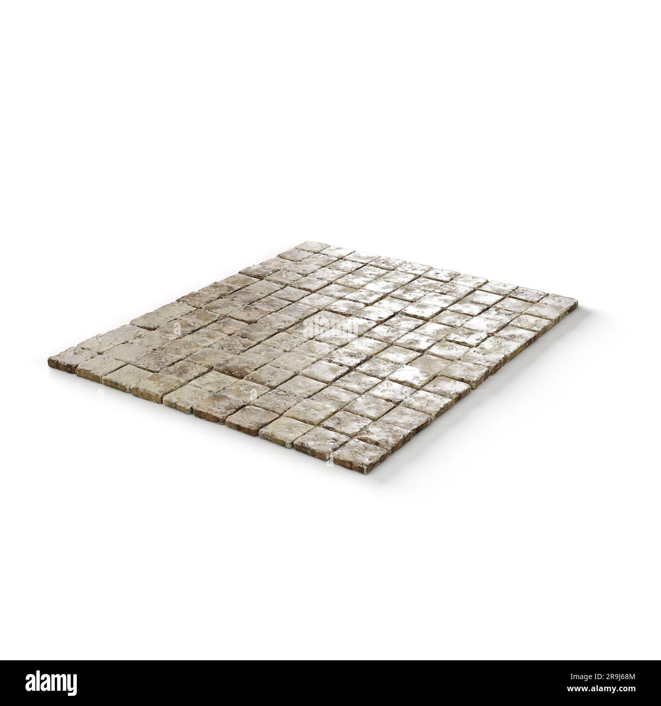 A 3D rendered stone floor tile on a white background, with a subtle ...