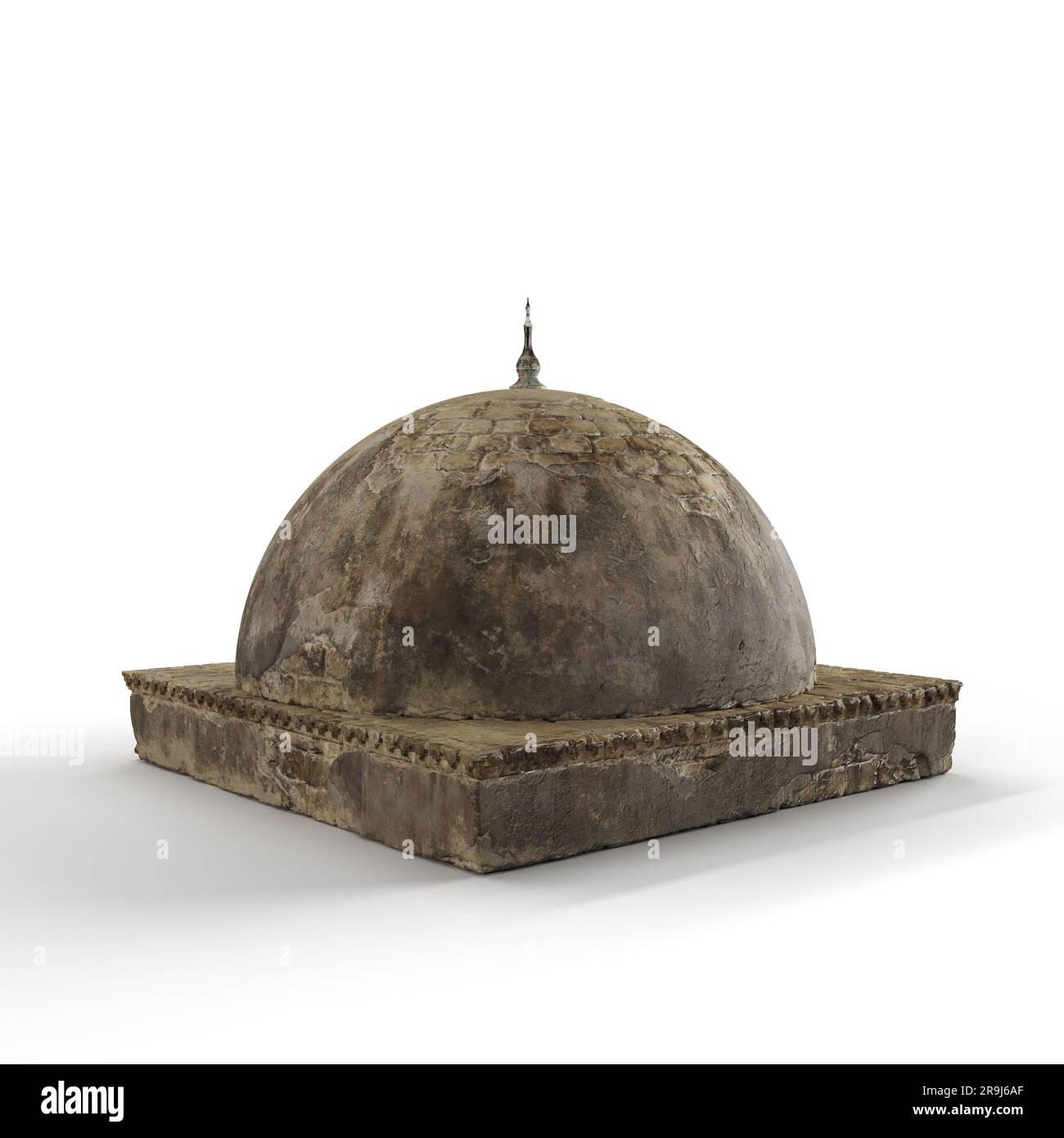 A side view of a 3D rendered scale model of an ancient building dome ...