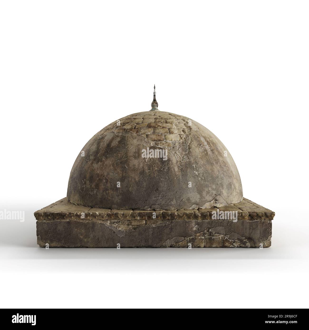 A 3D rendered scale model of an ancient building dome against a white ...