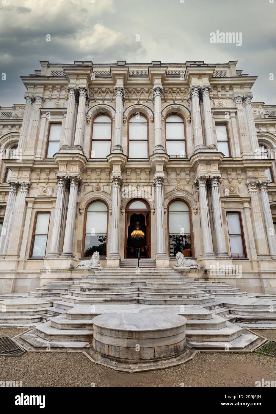 Facade of 18th century Ottoman era Beylerbeyi Palace, located at the ...