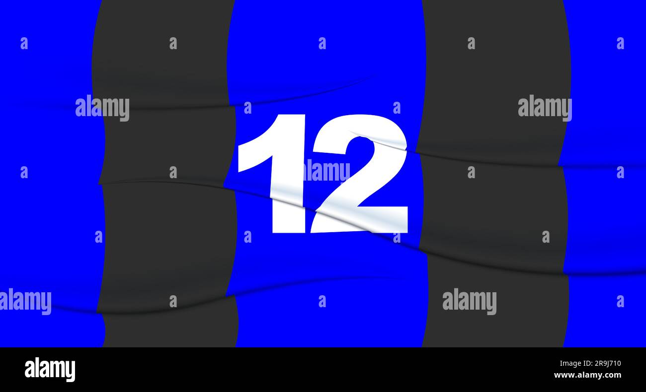 Blue footballer's number on a football jersey. 12 Numbered print ...