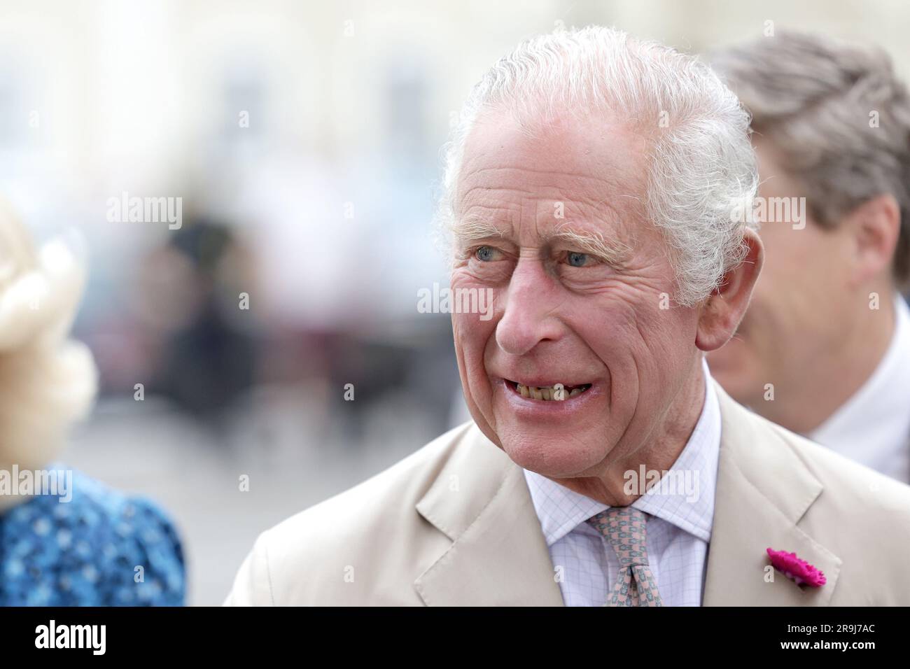 King Charles III during a visit to the Duchy of Cornwall's Poundbury ...