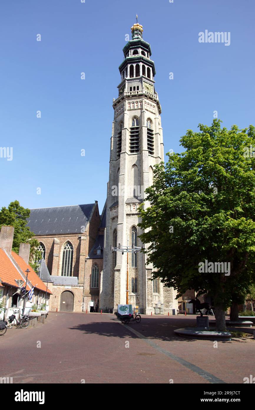 Square with the ninety-meter-high Abbey tower de Lange Jan in the Dutch ...