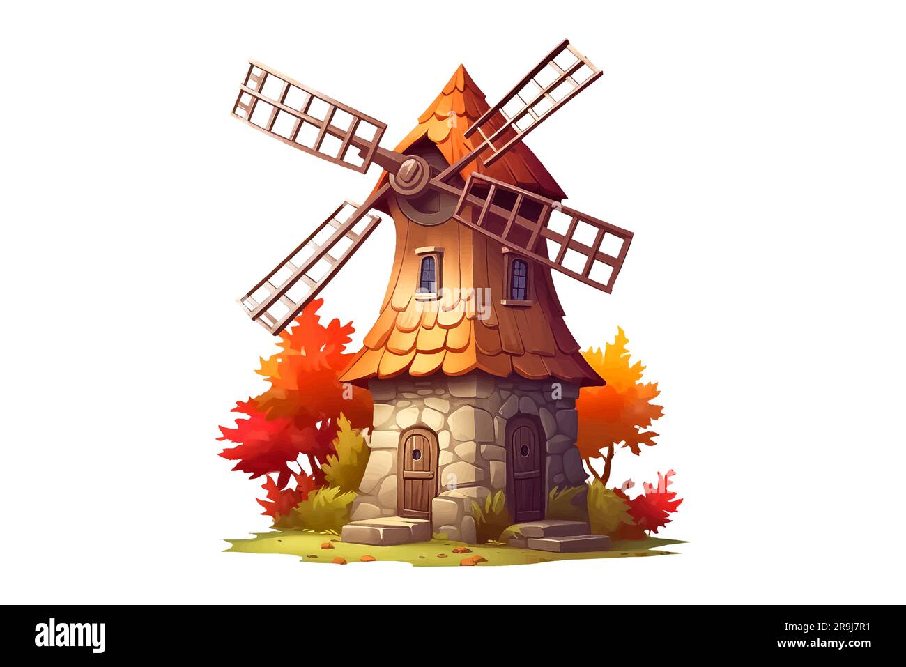 windmill in cartoon style for video game isolated on white background ...