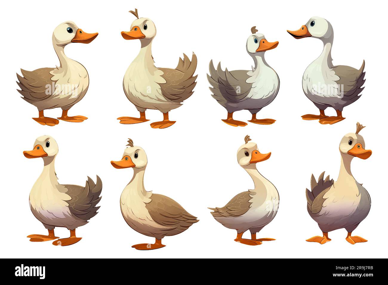 set duck in cartoon style for video game isolated on white background ...
