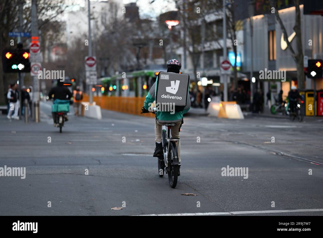 Deliveroo backpack, prominently featuring the company's logo, on the ...