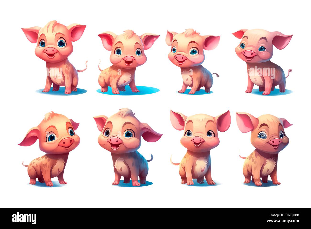 set pig in cartoon style for video game isolated on white background ...