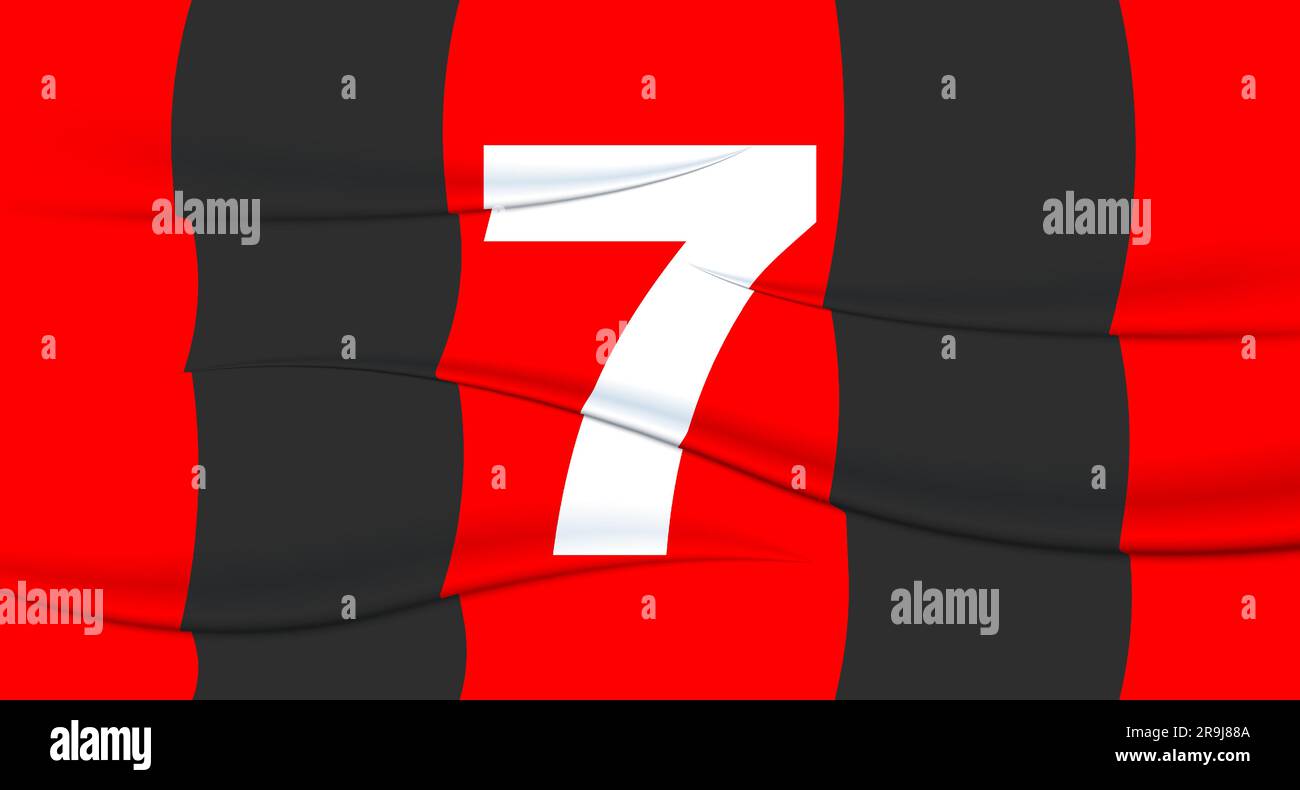 Red footballer's number on a football jersey. 7 Numbered print. Sports ...
