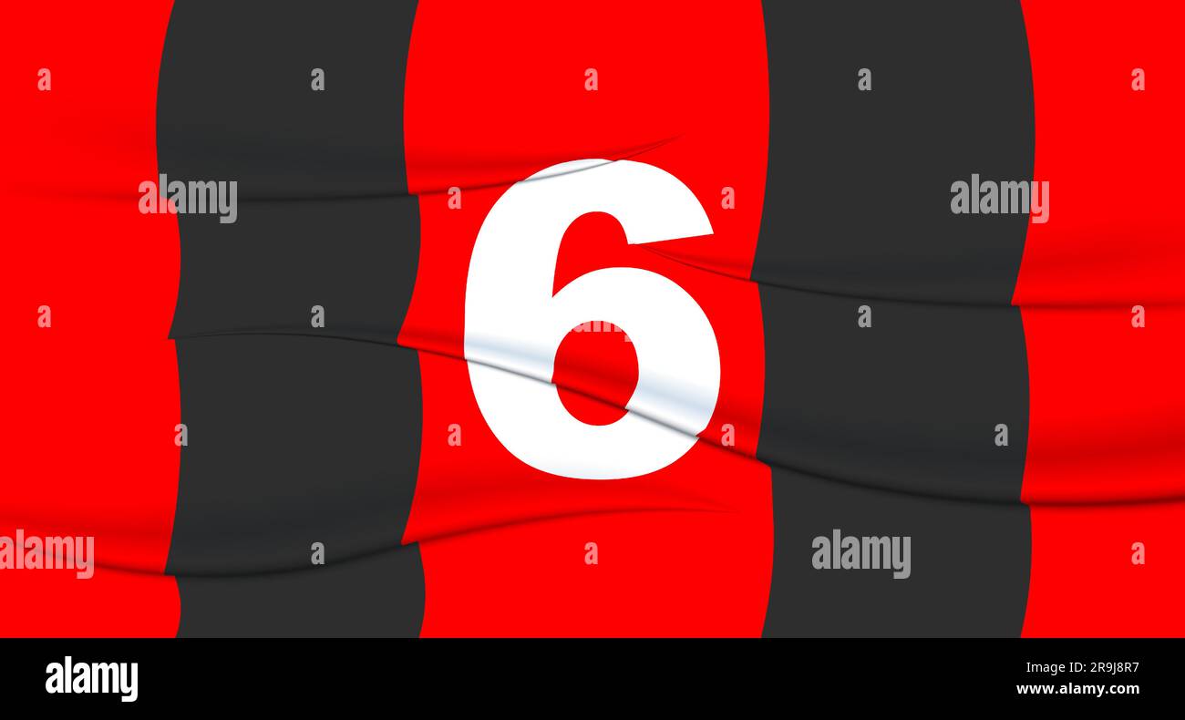 Red footballer's number on a football jersey. 6 Numbered print. Sports ...