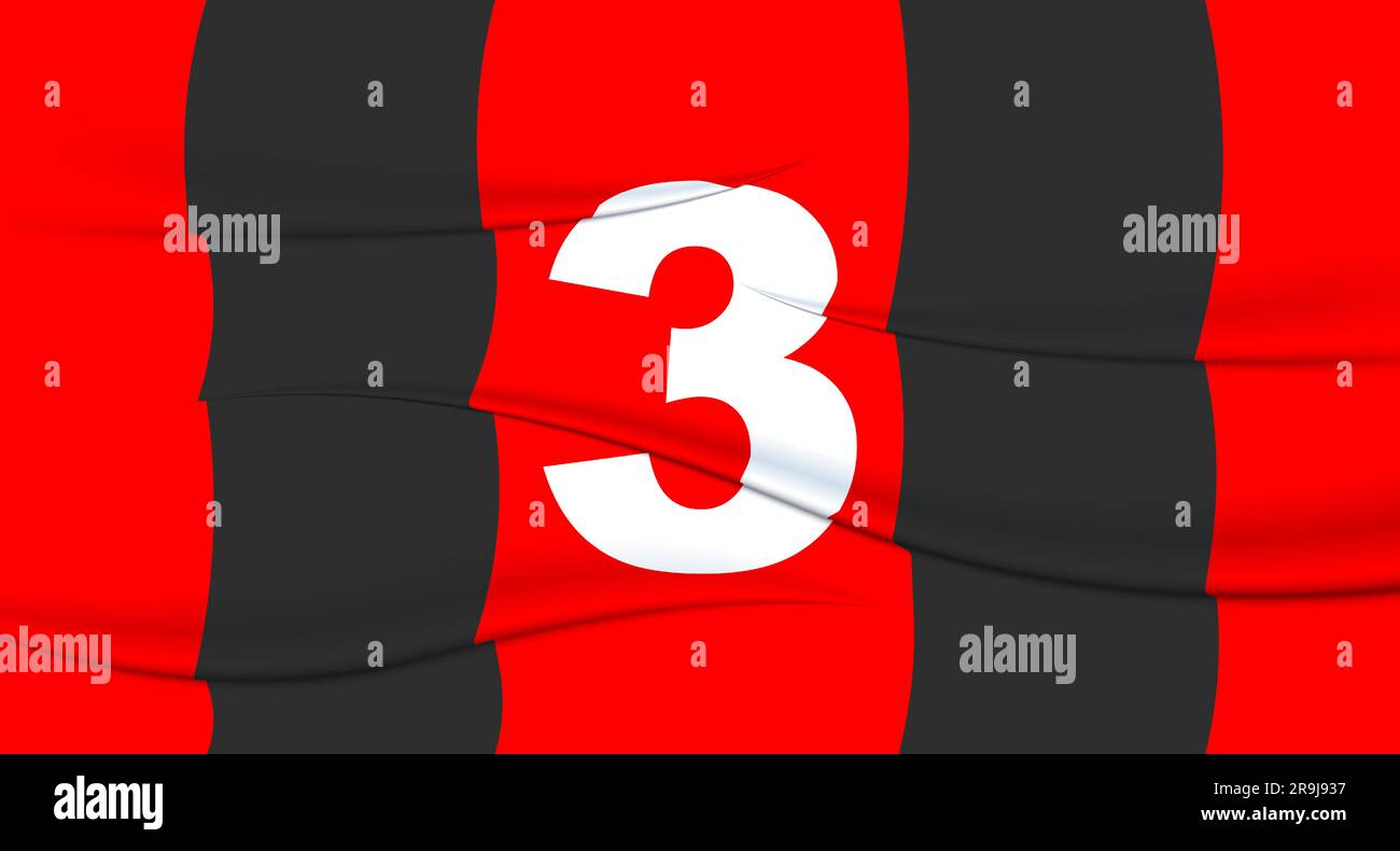 Red footballer's number on a football jersey. 3 Numbered print. Sports ...