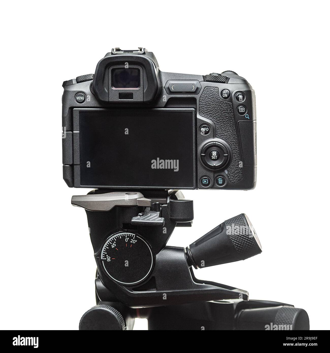 camera standing on tripod on white background Stock Photo - Alamy