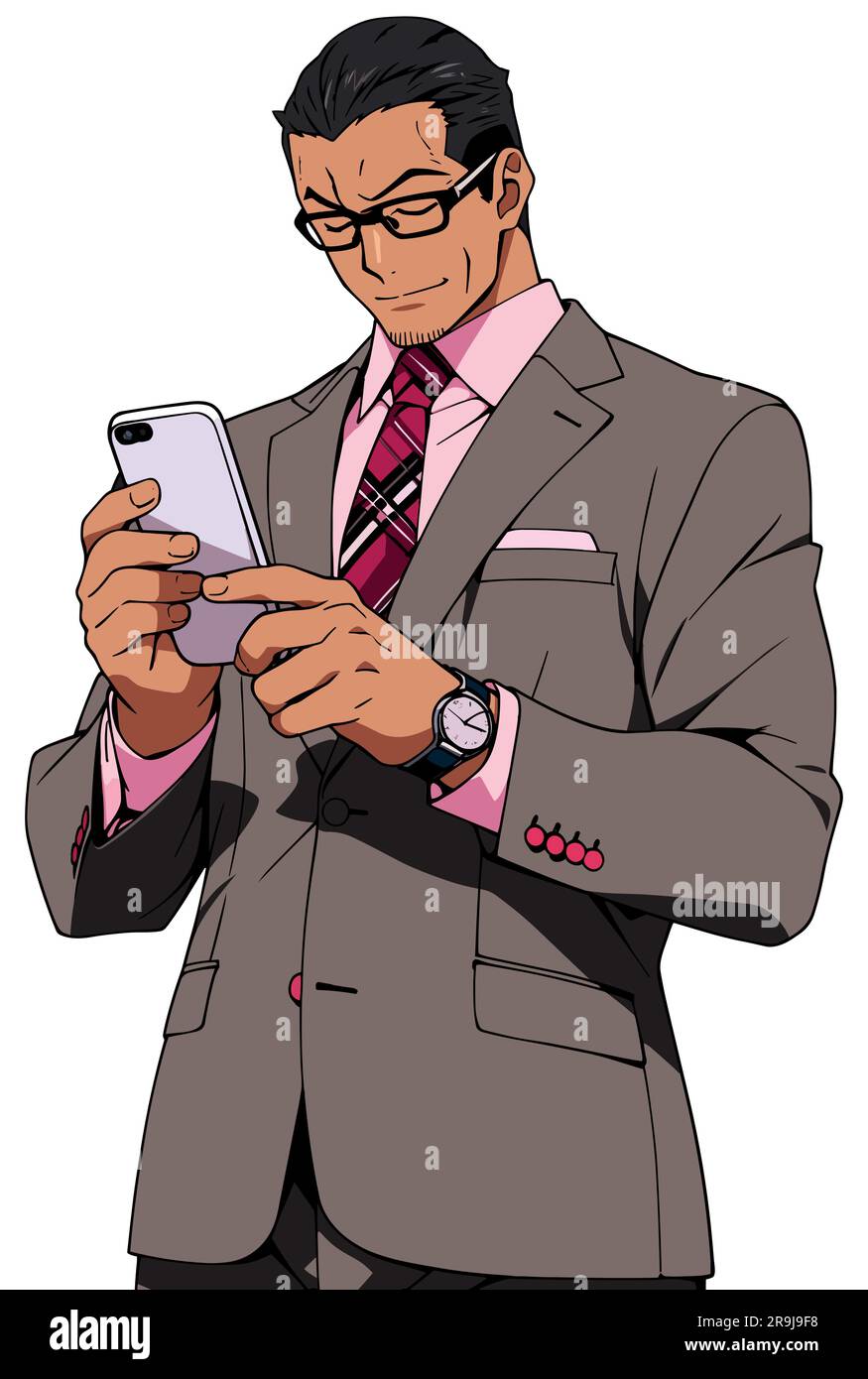 Man looking at mobile phone smiling Stock Vector Images - Alamy