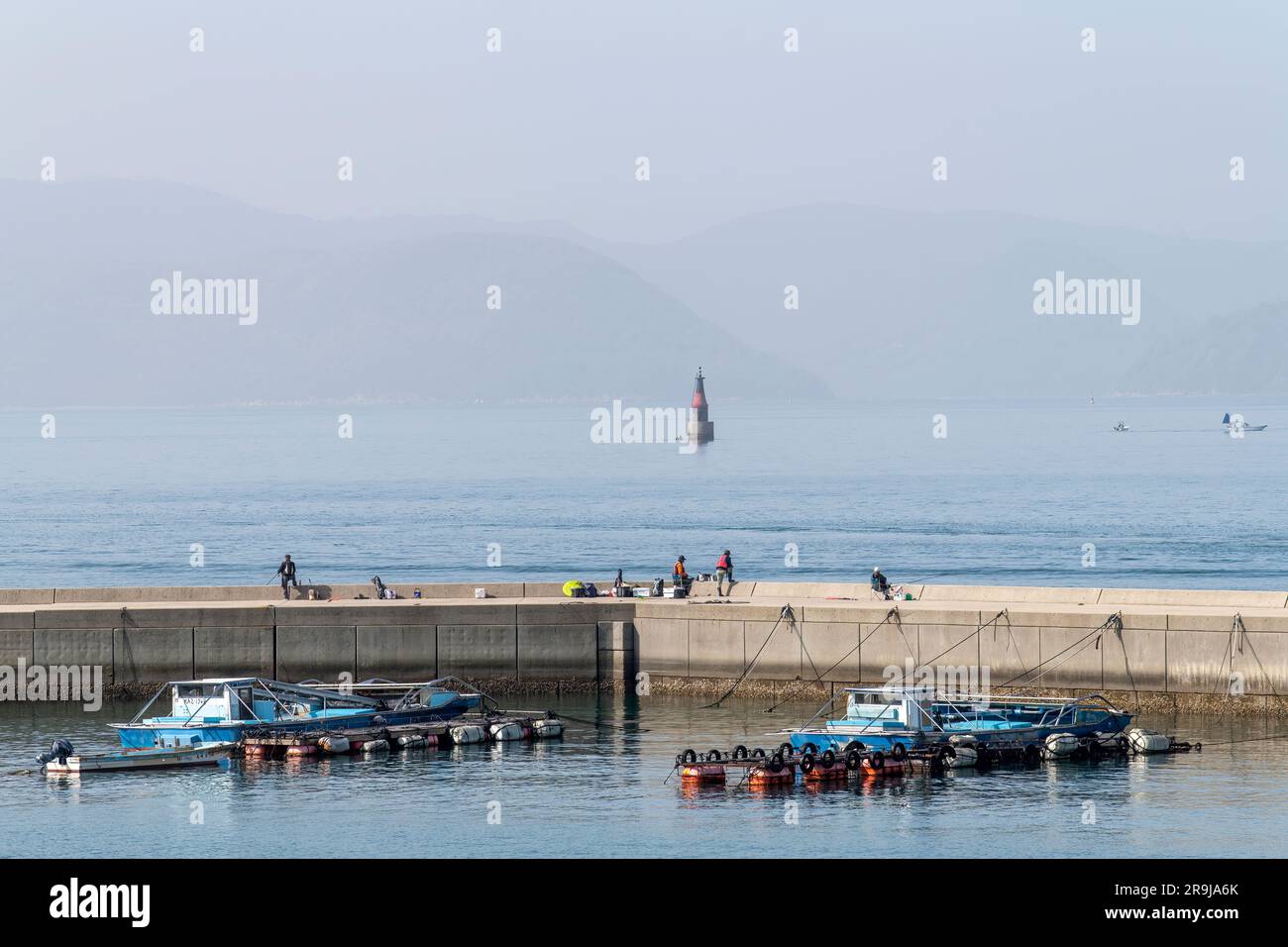 Naoshima Island, Japan-April 2023; View of large concrete wave barrier ...