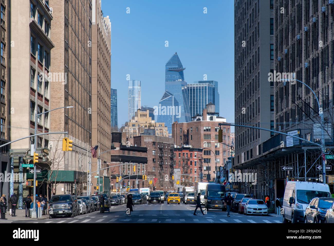 New York City, NY, USA-April 2023; View down Hudson Street in northerly ...