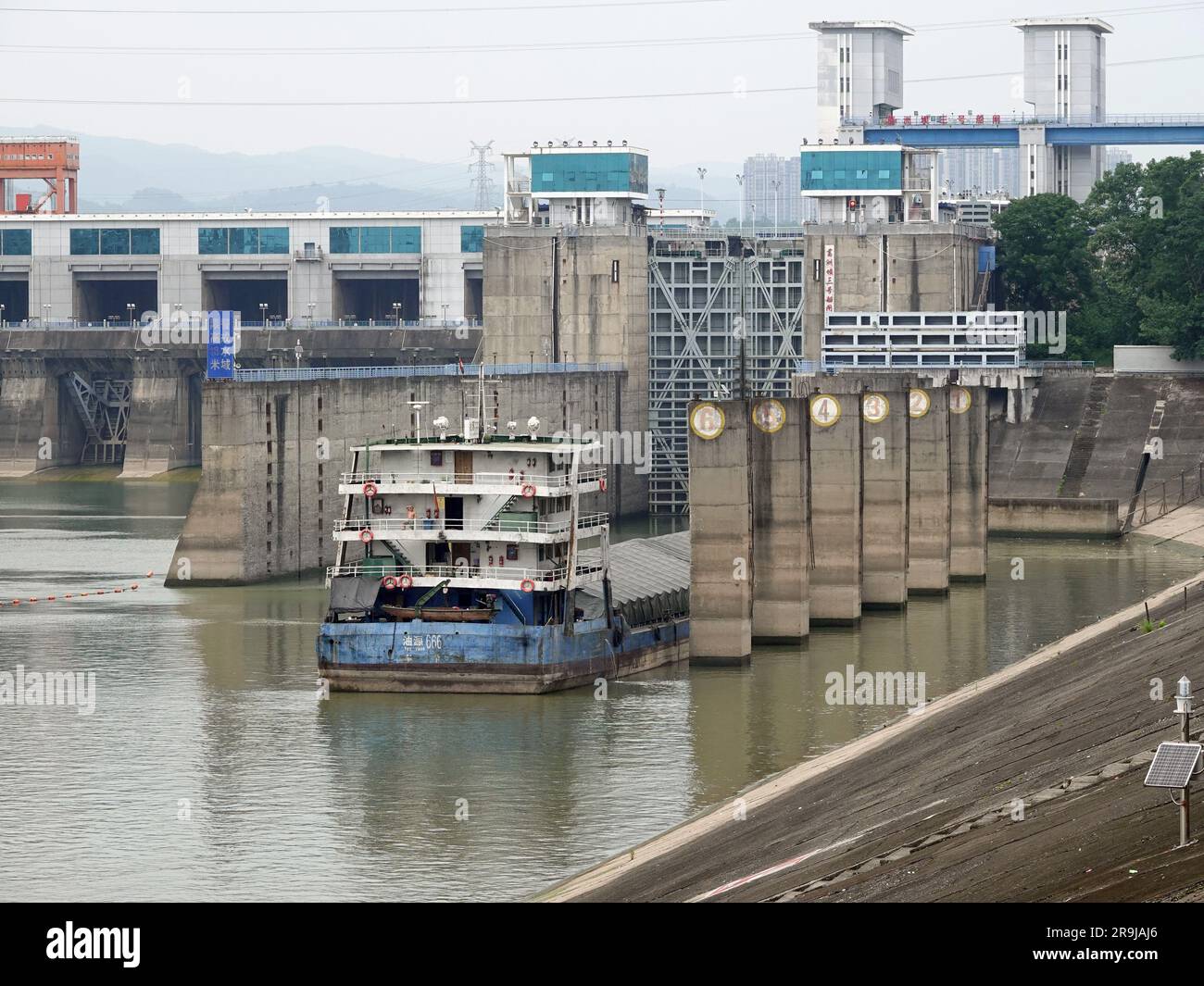 YICHANG, CHINA - JUNE 27, 2023 - A ship passes through the Gezhouba dam ...