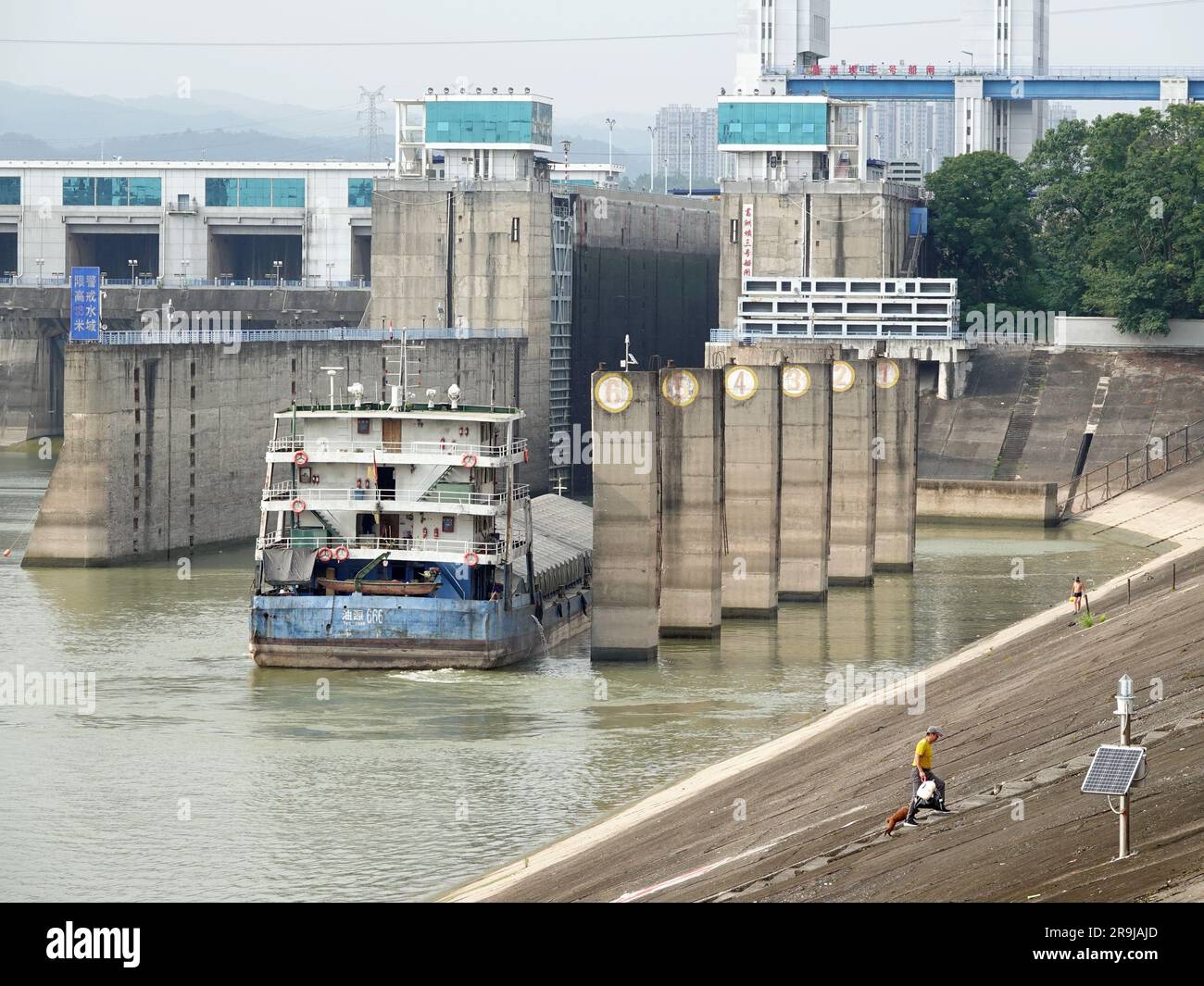 YICHANG, CHINA - JUNE 27, 2023 - A ship passes through the Gezhouba dam ...