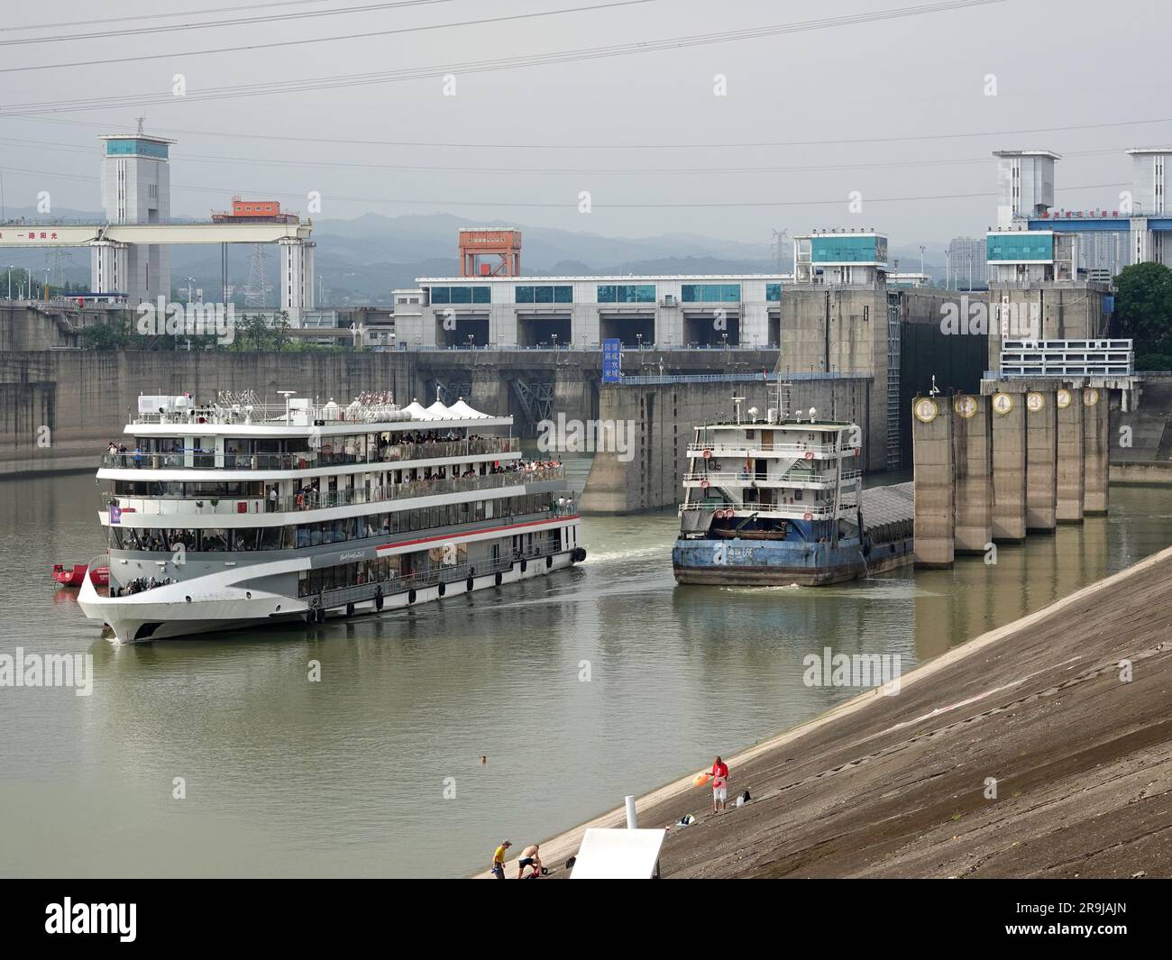 YICHANG, CHINA - JUNE 27, 2023 - A ship passes through the Gezhouba dam ...