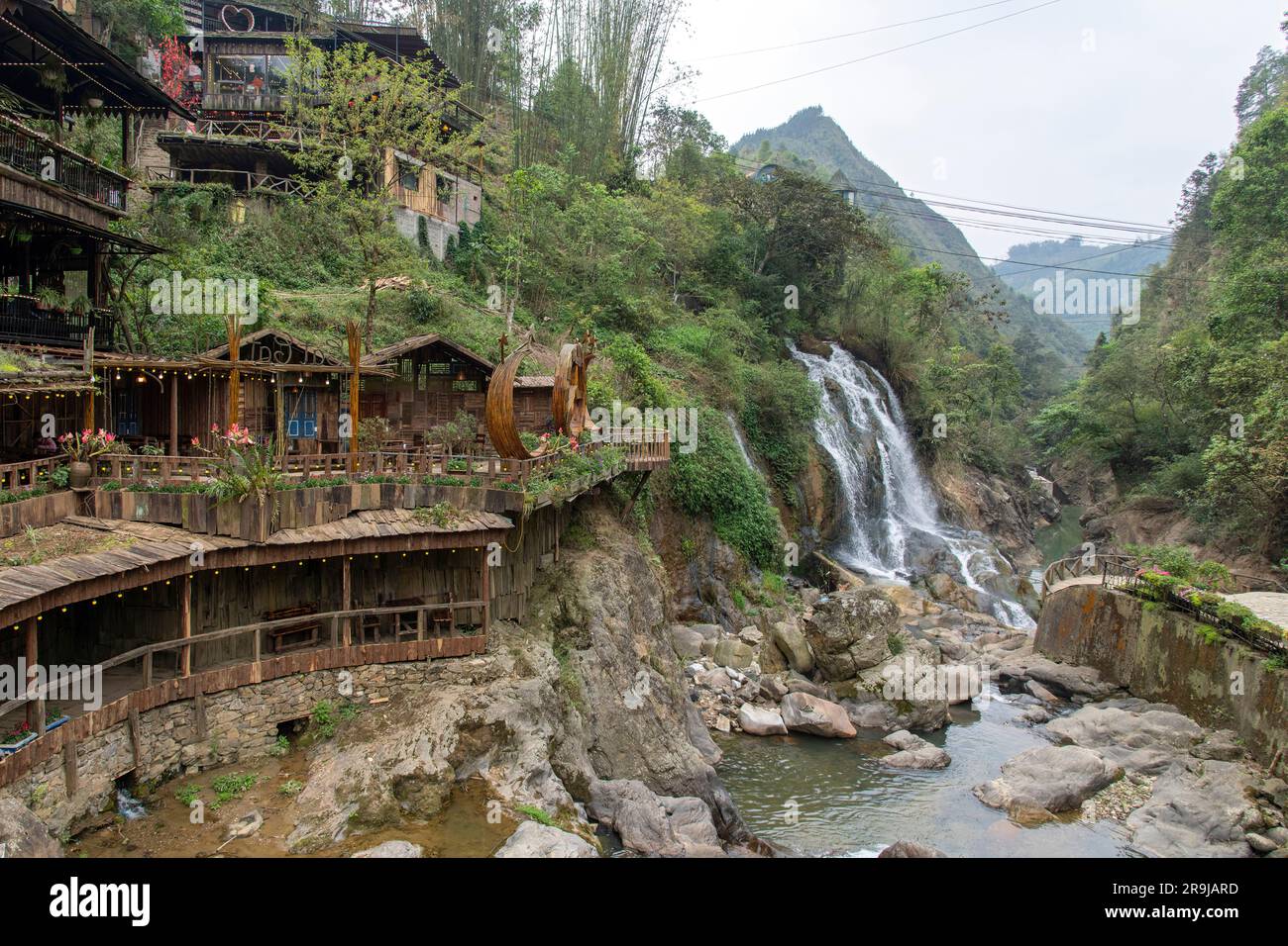 Cat Cat Village, Sapa, Vietnam-April 2023; River and waterfall in the ...
